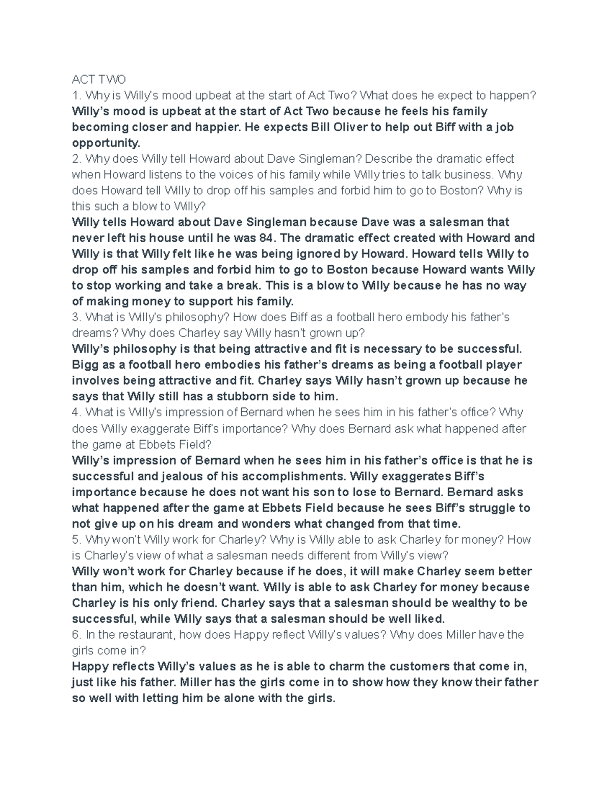 English Death of a Salesman Act 2 - ACT TWO Why is Willy’s mood upbeat ...