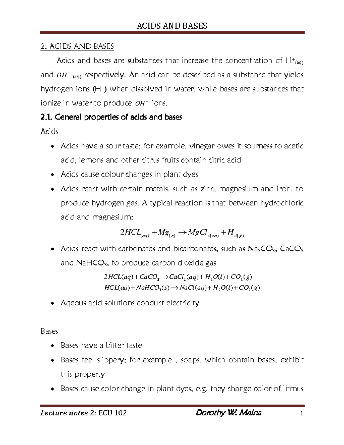 Chemistry for Engineers II Notes- Acids and Bases - 2. ACIDS AND BASES ...