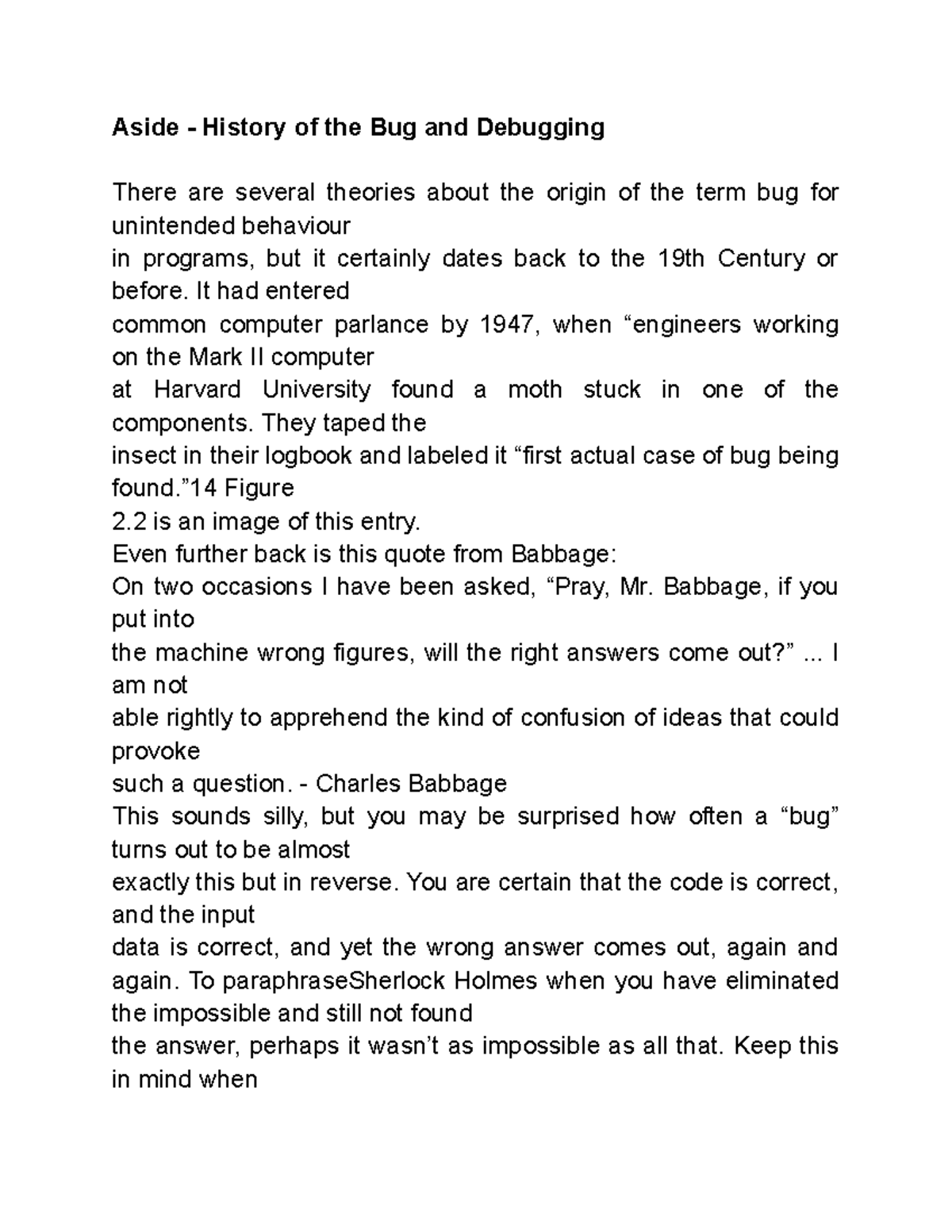 Aside - History of the Bug and Debugging (software development) - Aside ...