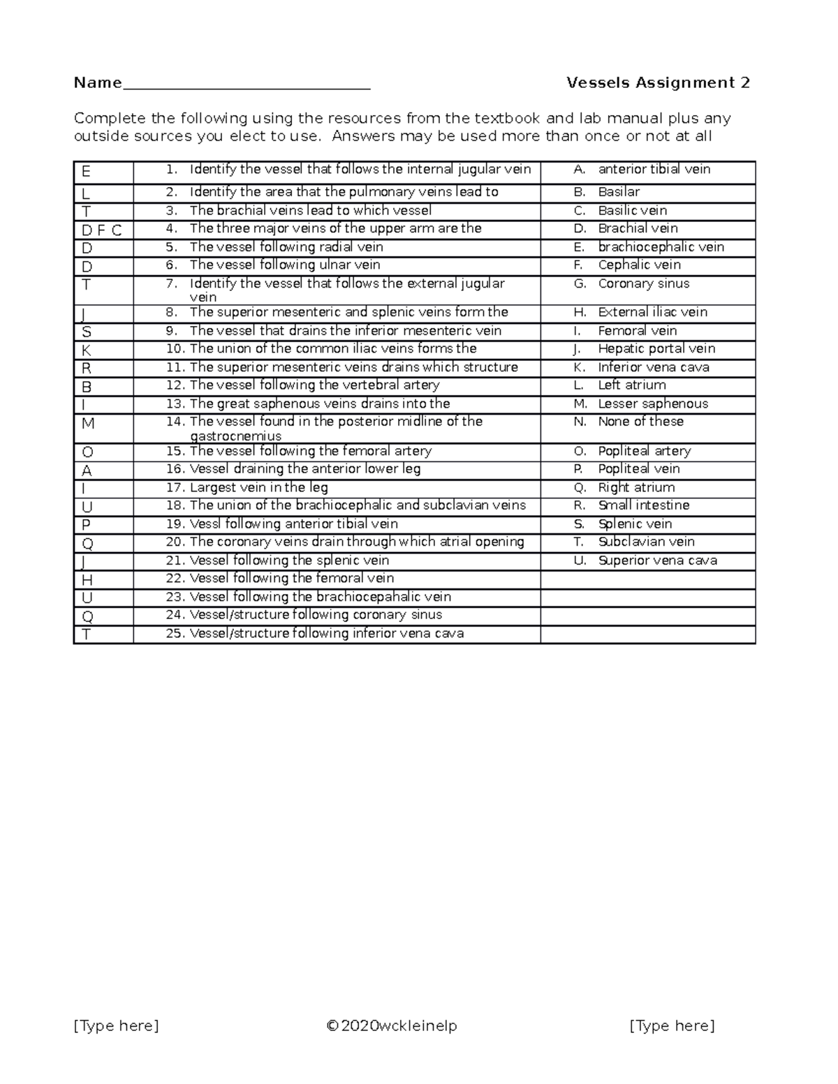 Vessels assignment 2 - Name Vessels Assignment 2 Complete the following ...