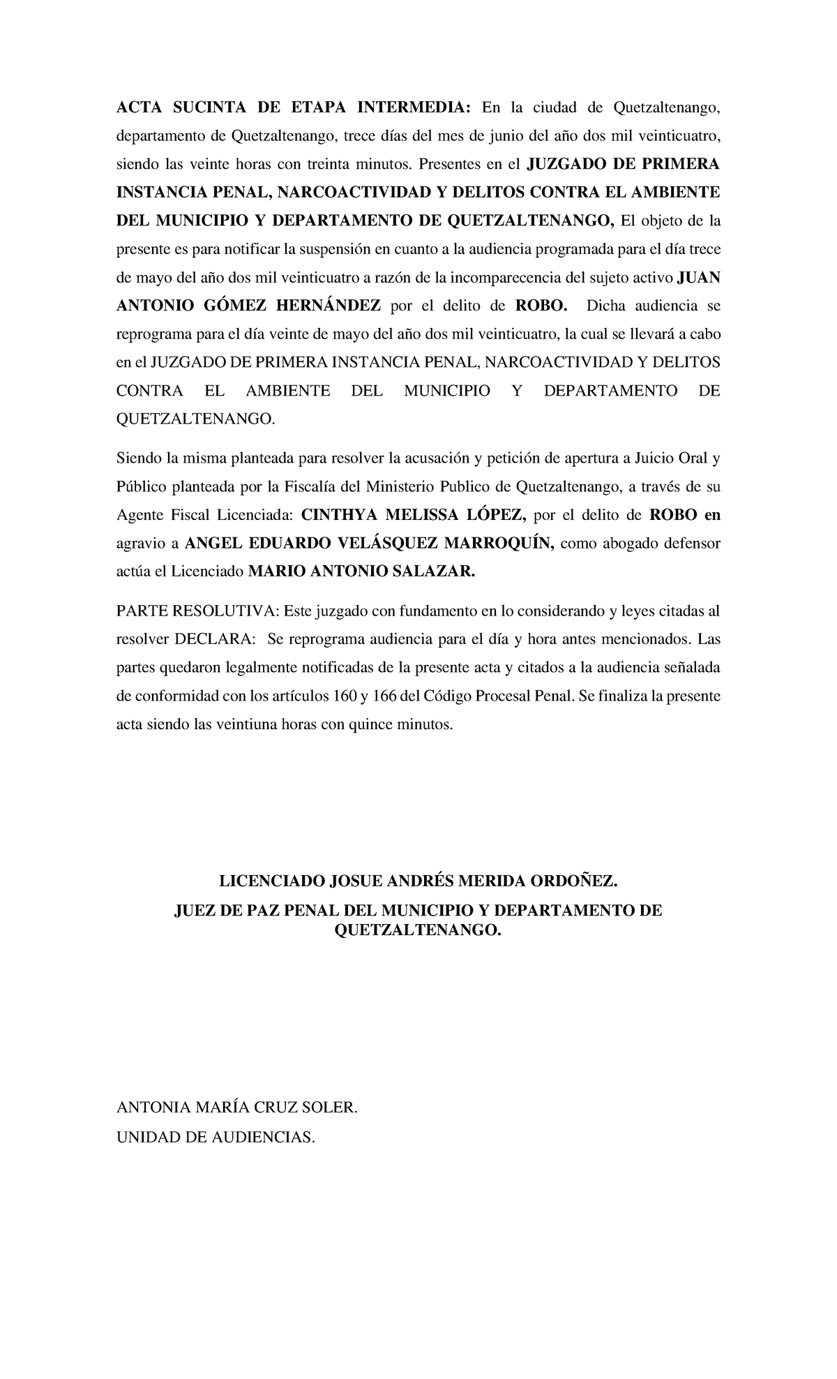 ACTA Sucinta DE Etapa Intermedia - ACTA SUCINTA DE ETAPA INTERMEDIA: En ...