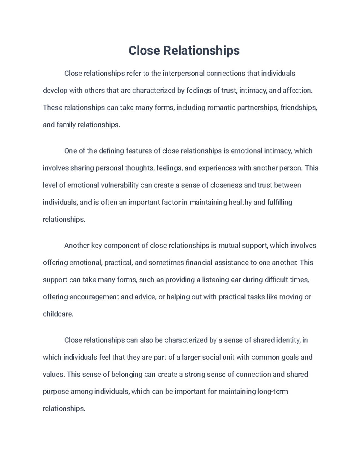 Close relationships - Close Relationships Close relationships refer to ...