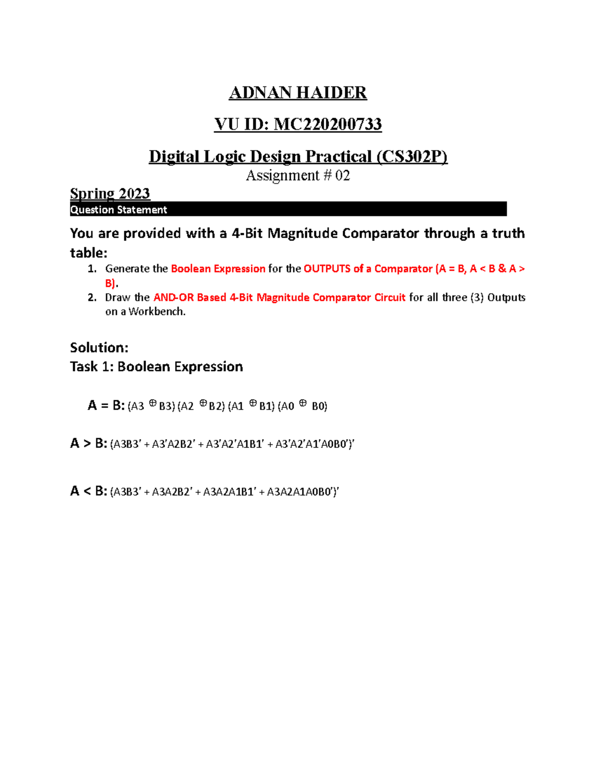Mc2202007 33 cs302p - Digital Logic and Design - VU - Studocu