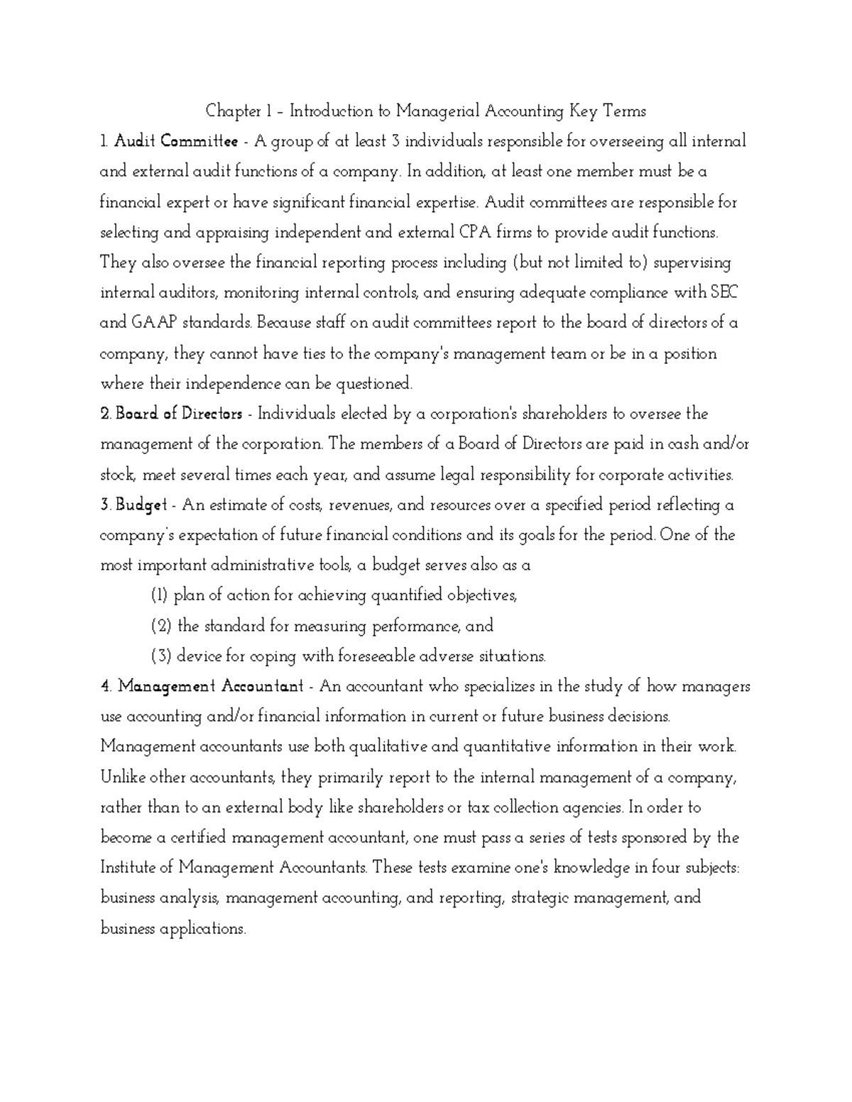 ACC241 Chapter 1 Notes - Chapter 1 – Introduction to Managerial ...