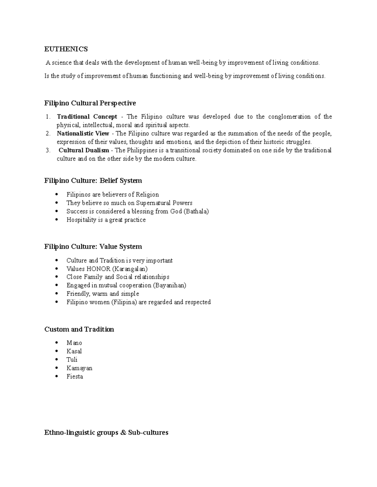 Euthenics notes I - EUTHENICS A science that deals with the development ...