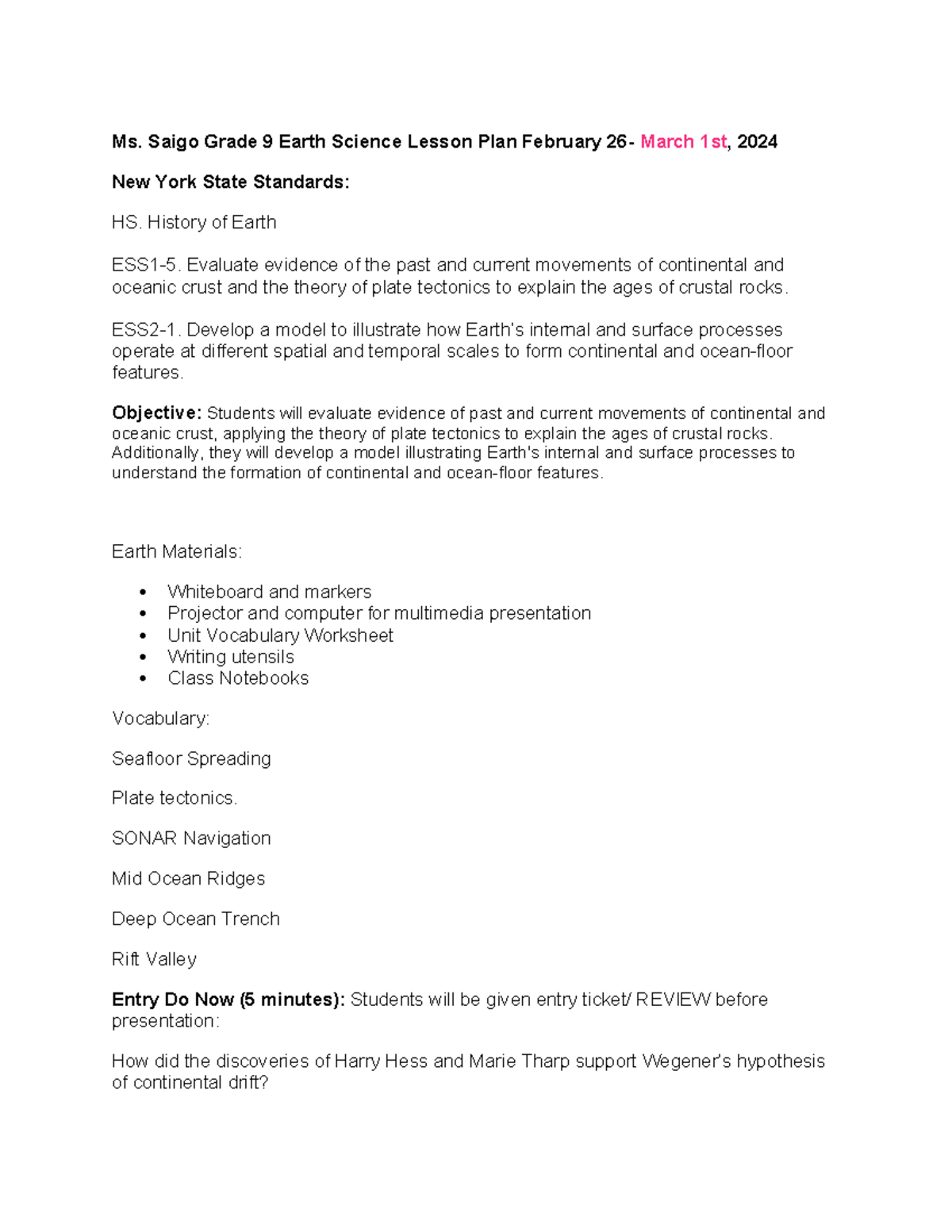 Earth Science Lesson Plan Ms Saigo Grade 9 Earth Science Lesson Plan earth-science-lesson-plan-ms-saigo-grade-9-earth-science-lesson-plan
