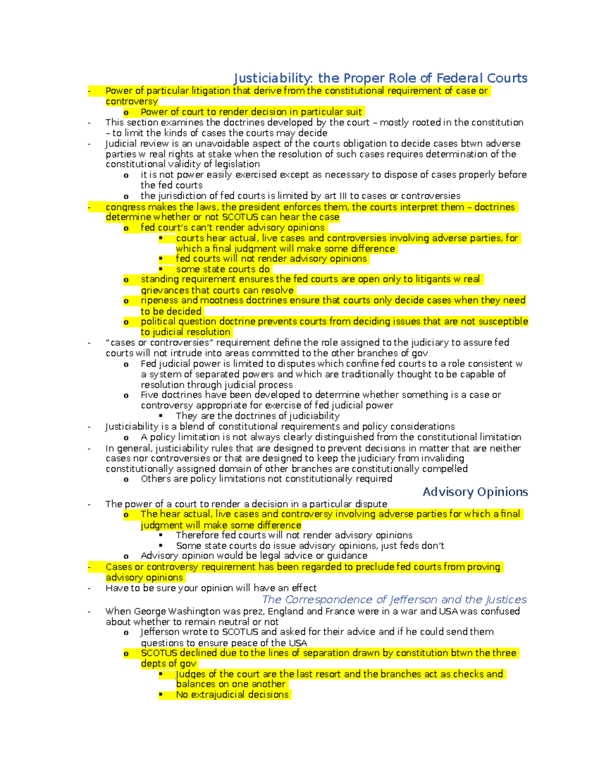 Justiciability - Lecture notes 1 - Justiciability: the Proper Role of ...