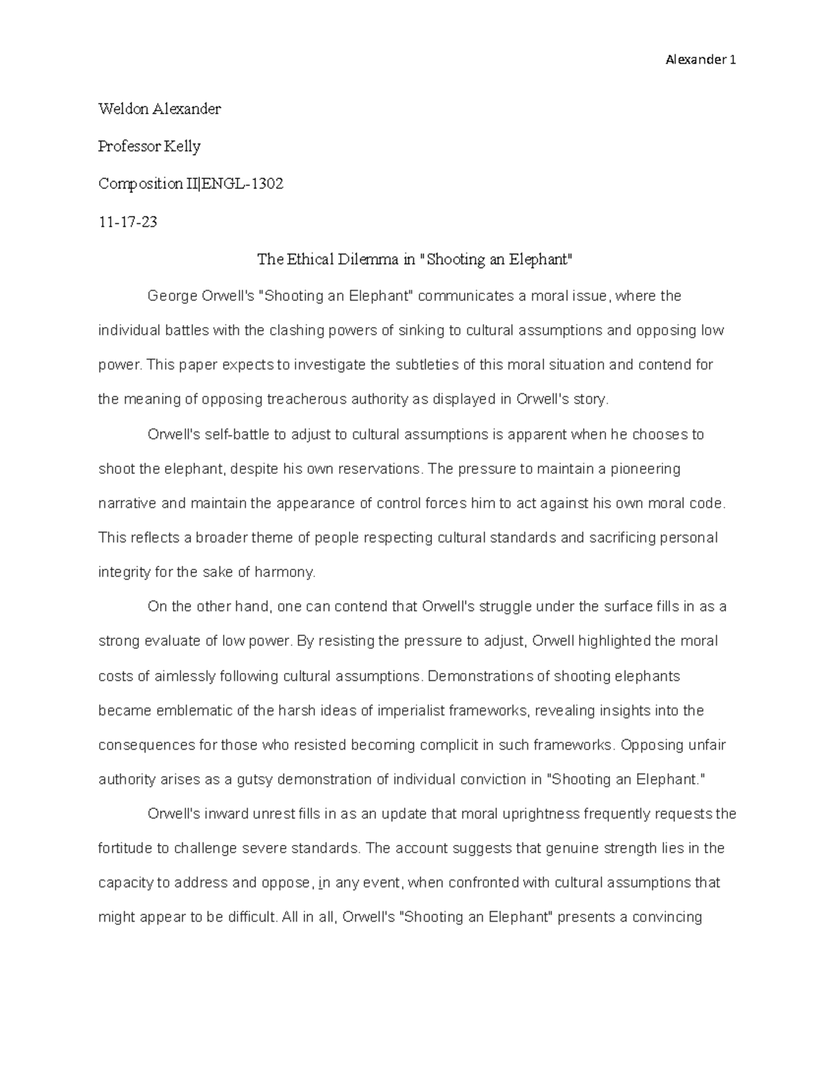 Research Paper - The Ethical Dilemma in "Shooting an Elephant" - Weldon ...