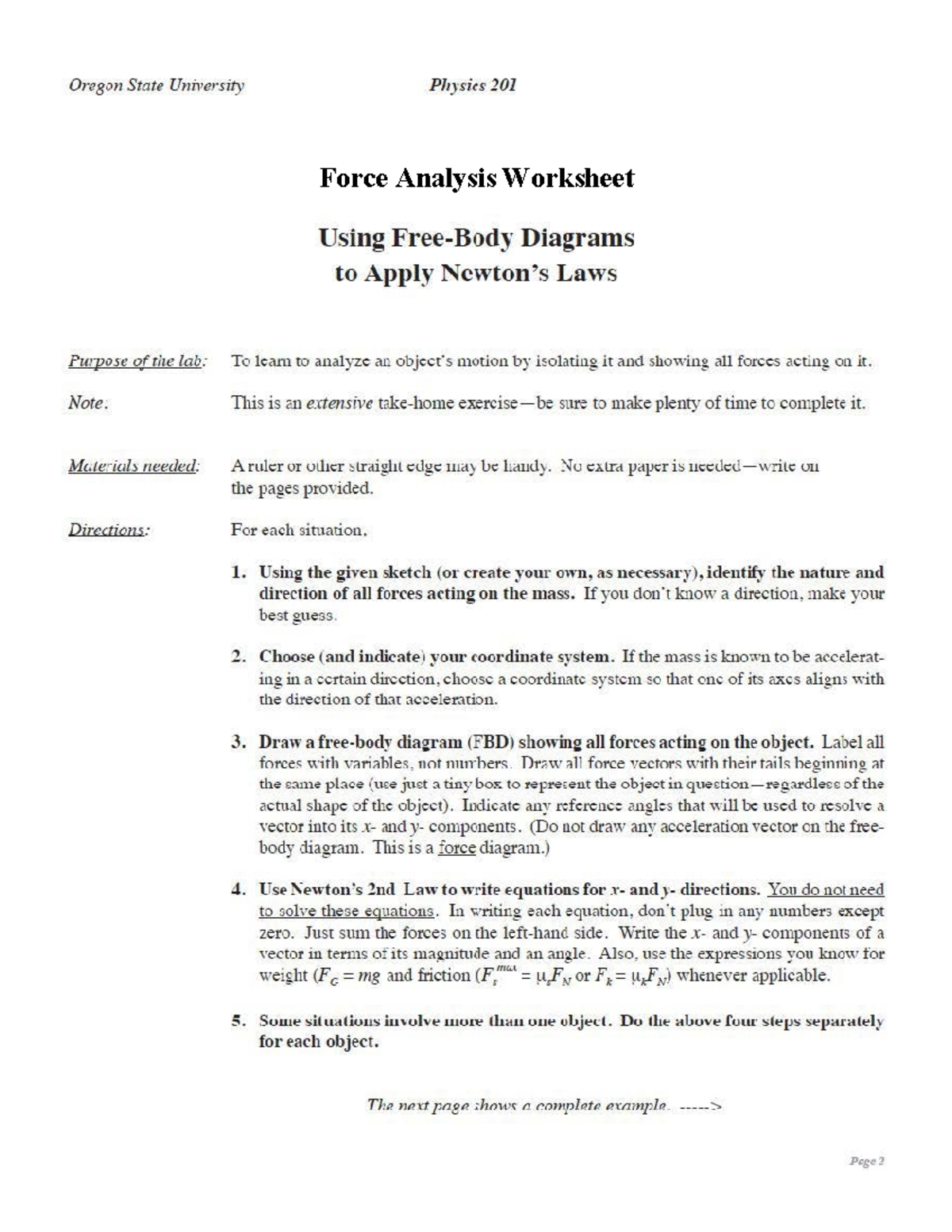 Ph201 Force Analysis worksheet - PH 201 - Force Analysis Worksheet ...