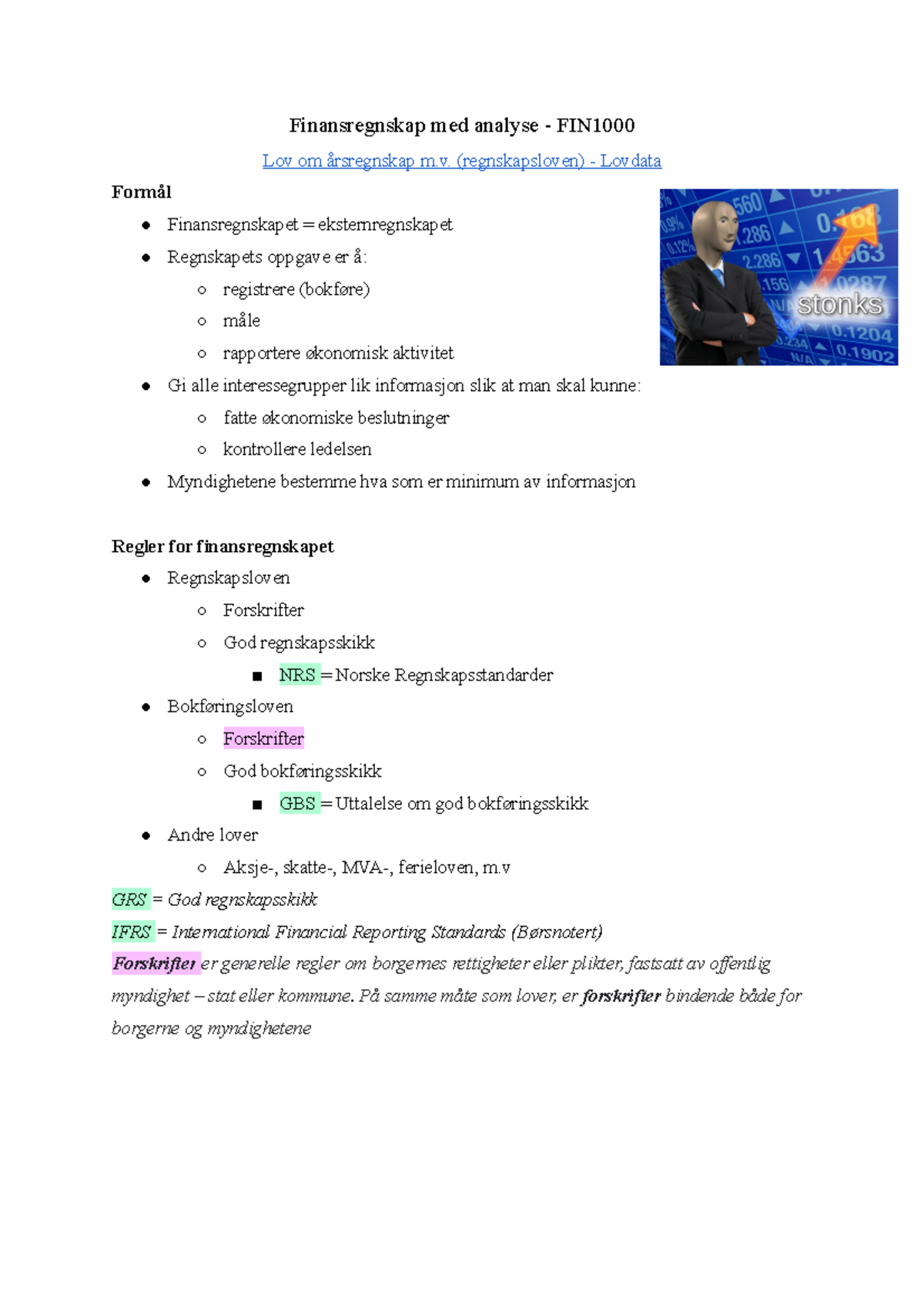 Finansregnskap med analyse - FIN1000 - Finansregnskap med analyse - FIN ...