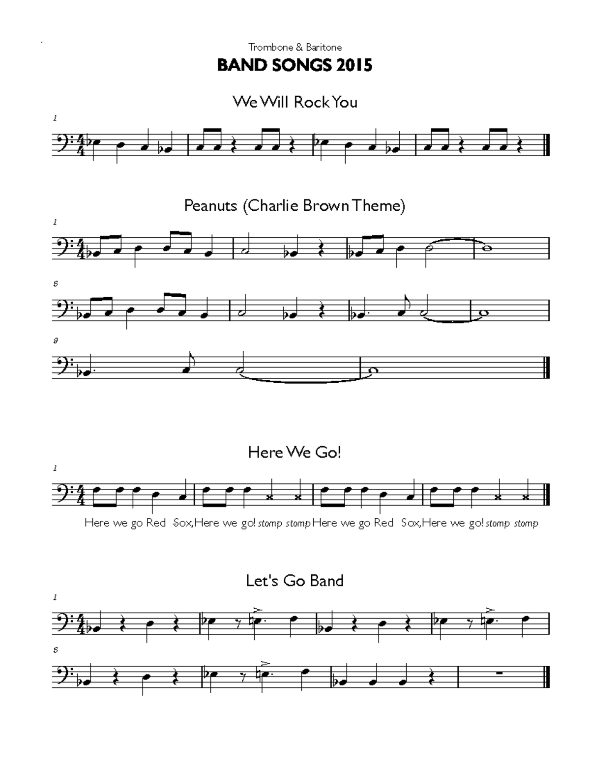 Band songs 2015 trombone baritone - 1 1 5 9 Here we go Red - Sox, Here ...