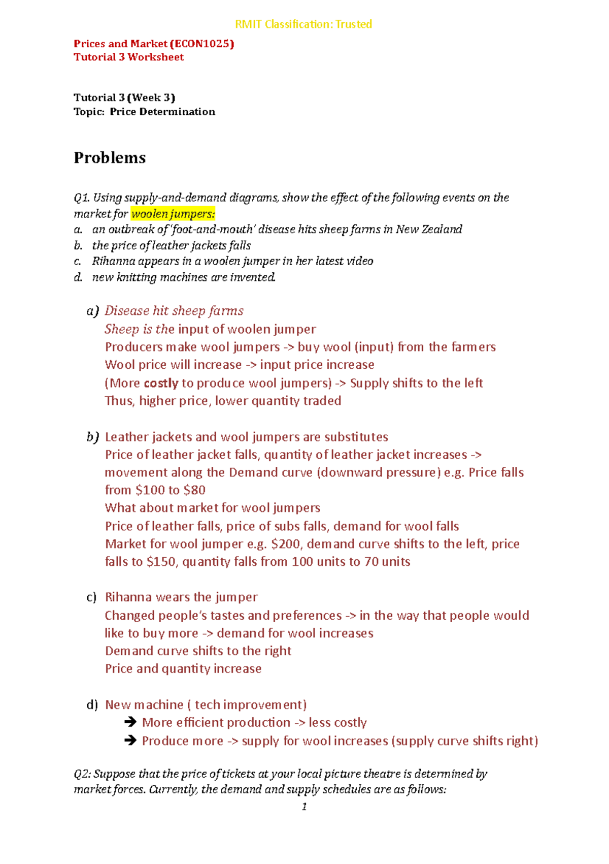 Tutorial Worksheet Week 3 Rmit Classification Trusted Prices And Market Econ1025 Tutorial