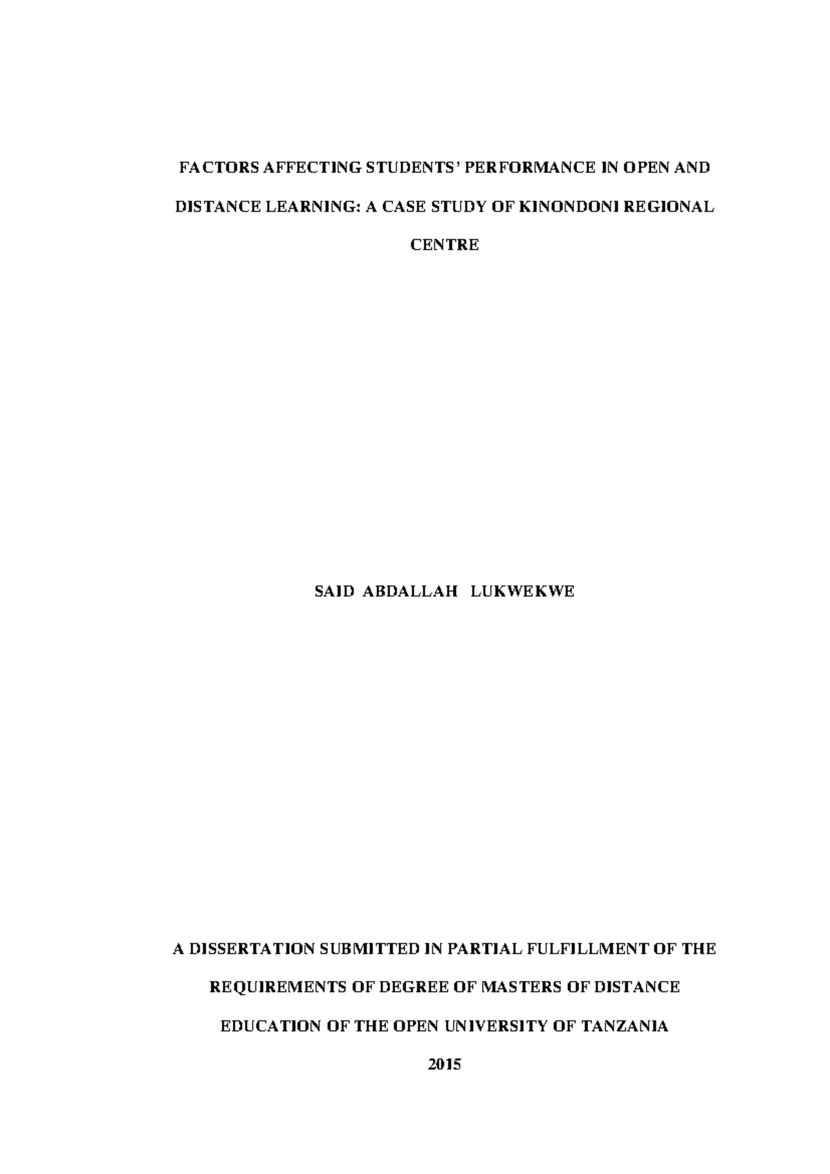 Dissertation - SAID Lukwekwe Final - Education - AdDU - Studocu