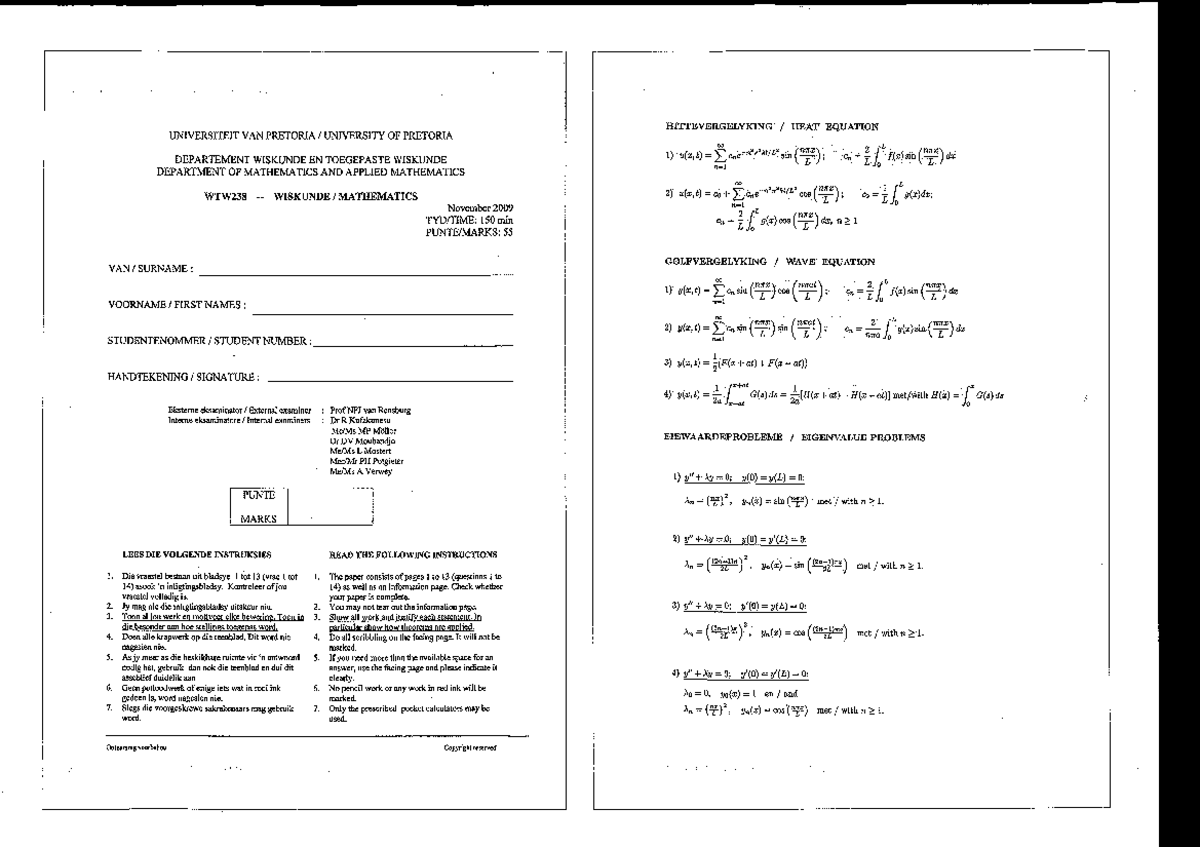 2009 - WTW 238 - Exam - Memo Q9 - WTW 164 - Studocu