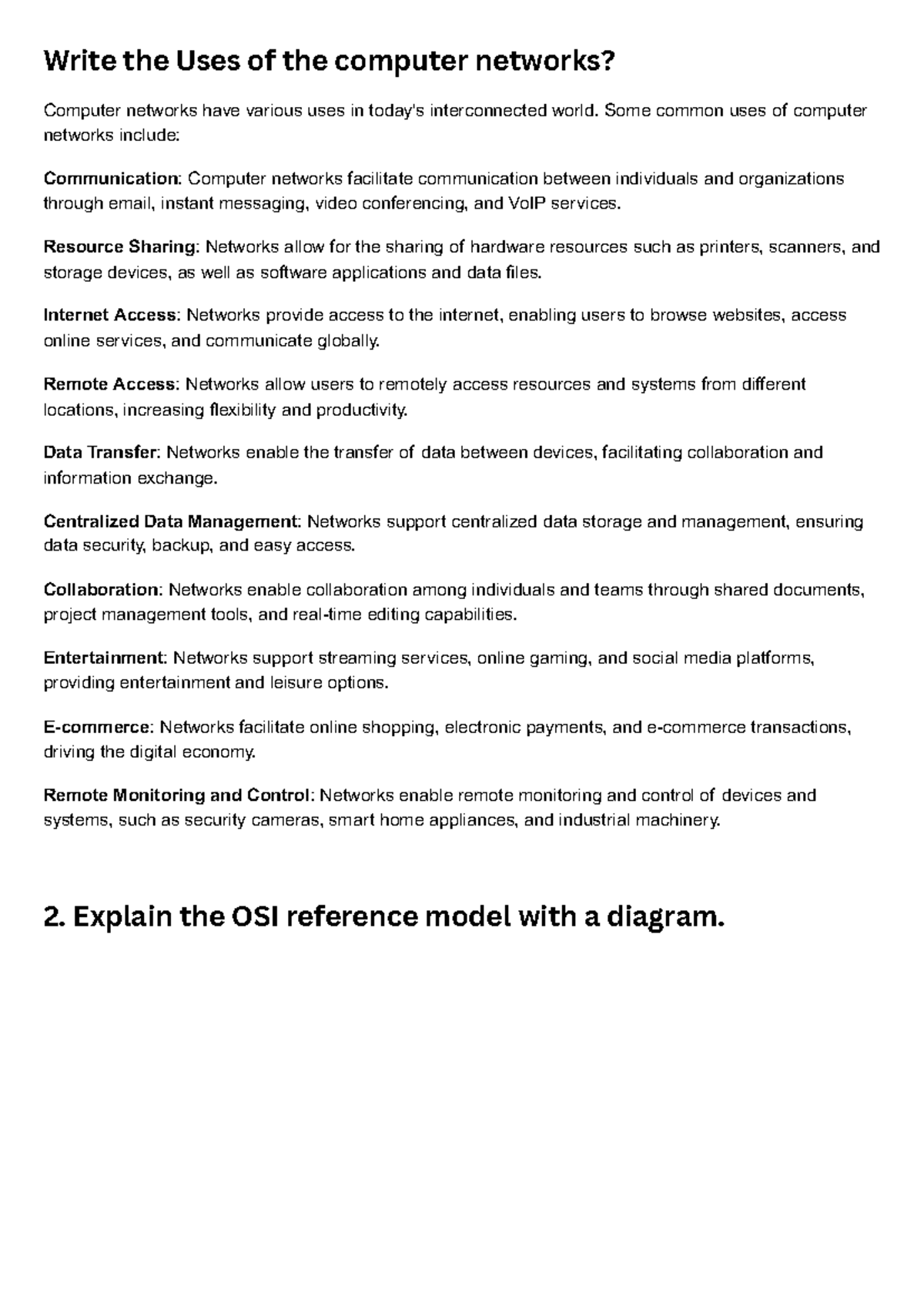 Module 1 Write The Uses Of The Computer Networks Computer Networks Have Various Uses In Today 