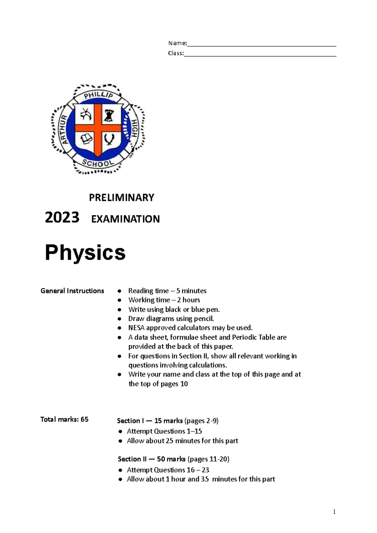Arthur phillip high school 2023 preliminary physics paper 65247 b8857dfb - - Studocu