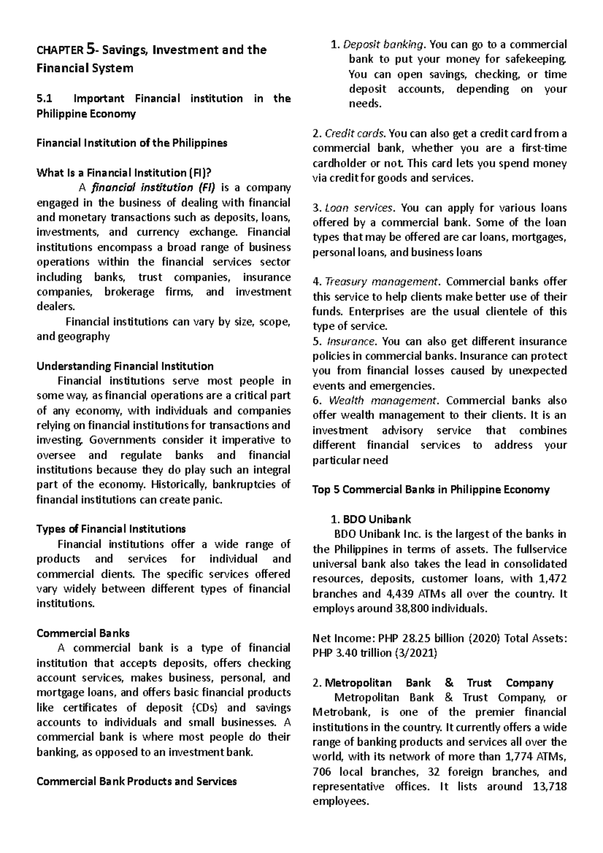 Chapter 5 savings, investment - CHAPTER 5 - Savings, Investment and the ...