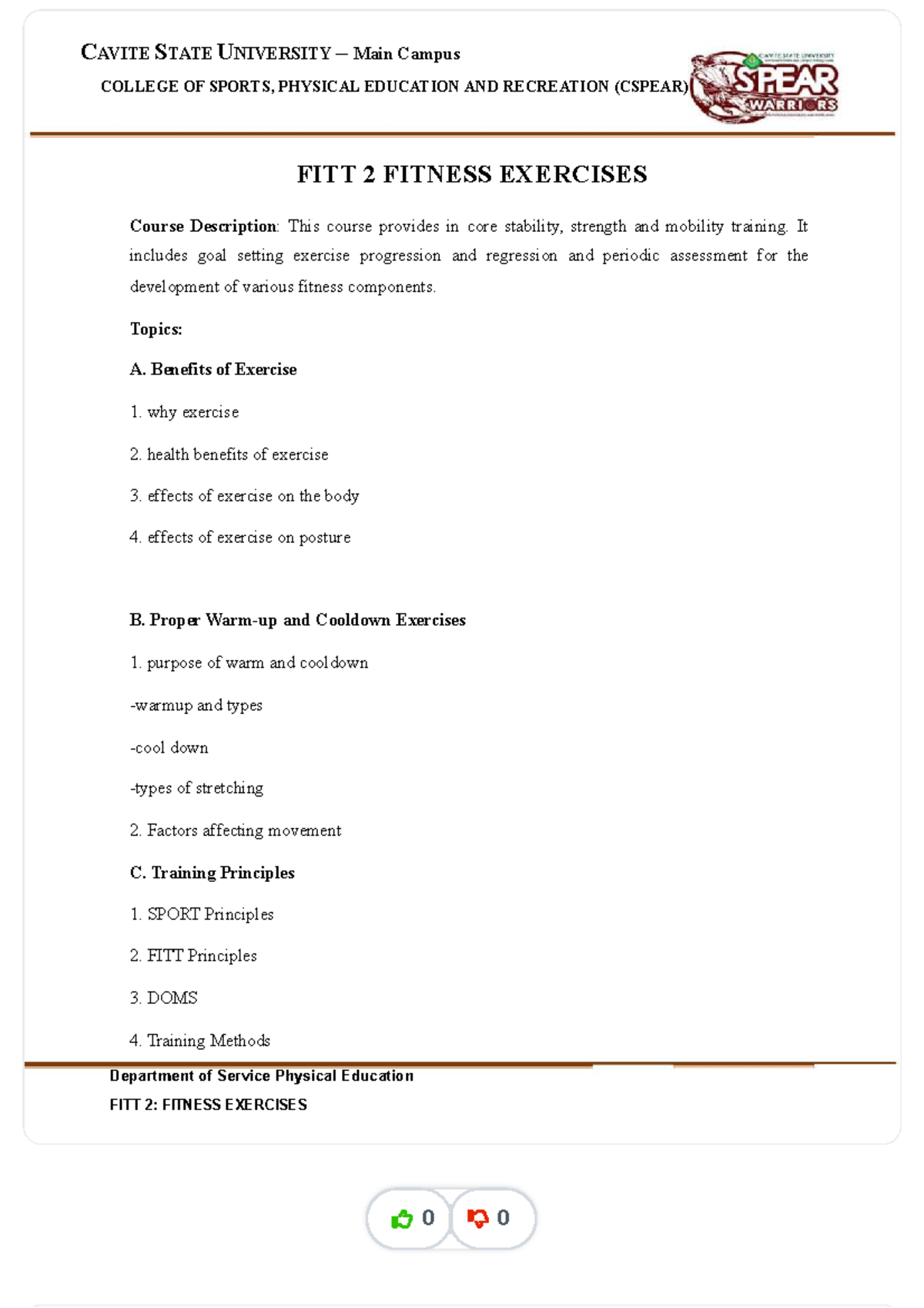 physical education - FITT 2 FITNESS EXERCISES Course Description: This ...