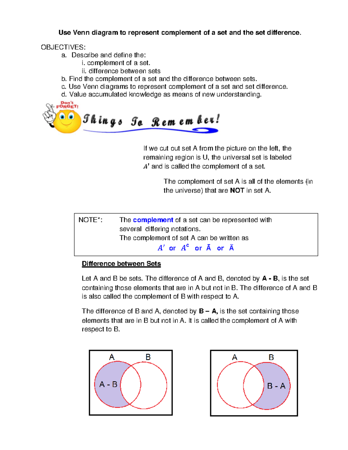 Q1-LAA-3 - Worksheet in Grade 7 Math Quarter 1 - Use Venn diagram to ...
