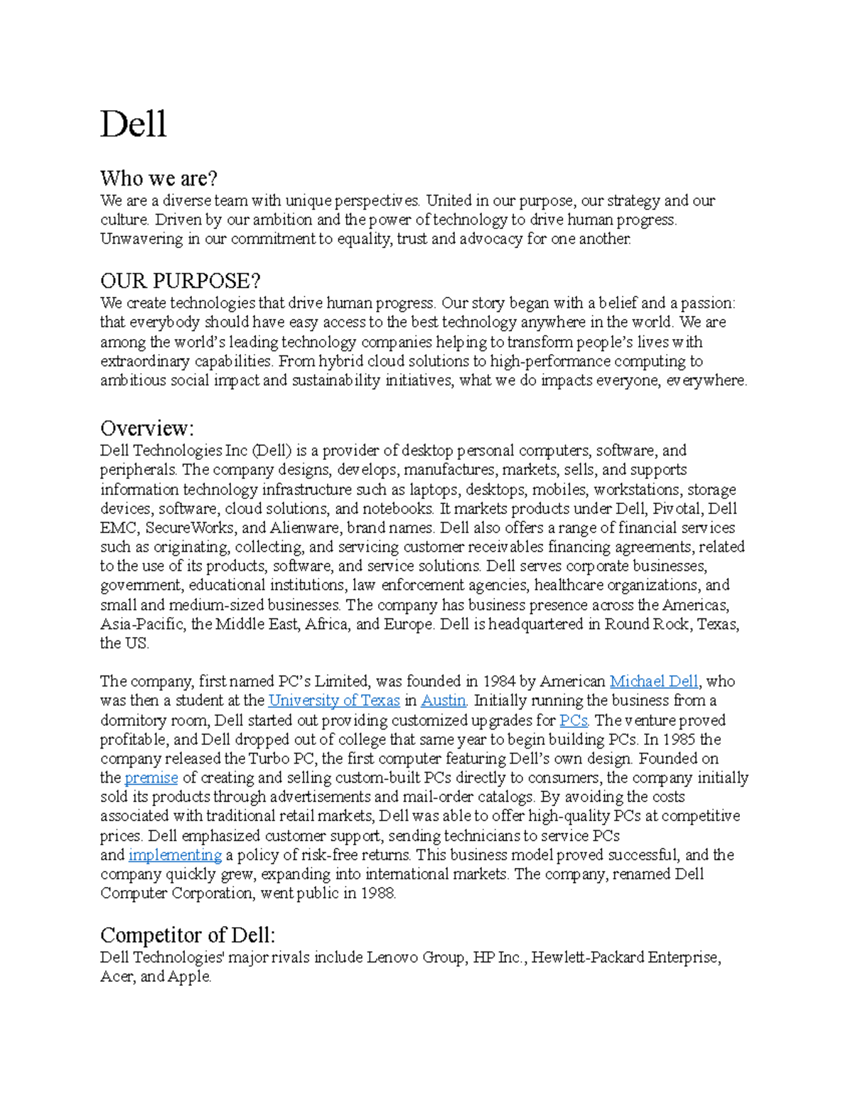 Dell - Summary Digital Marketing - Dell Who we are? We are a diverse ...