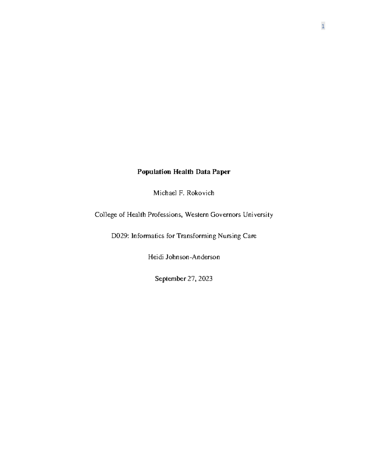 Population Health Data Paper - Population Health Data Paper Michael F ...
