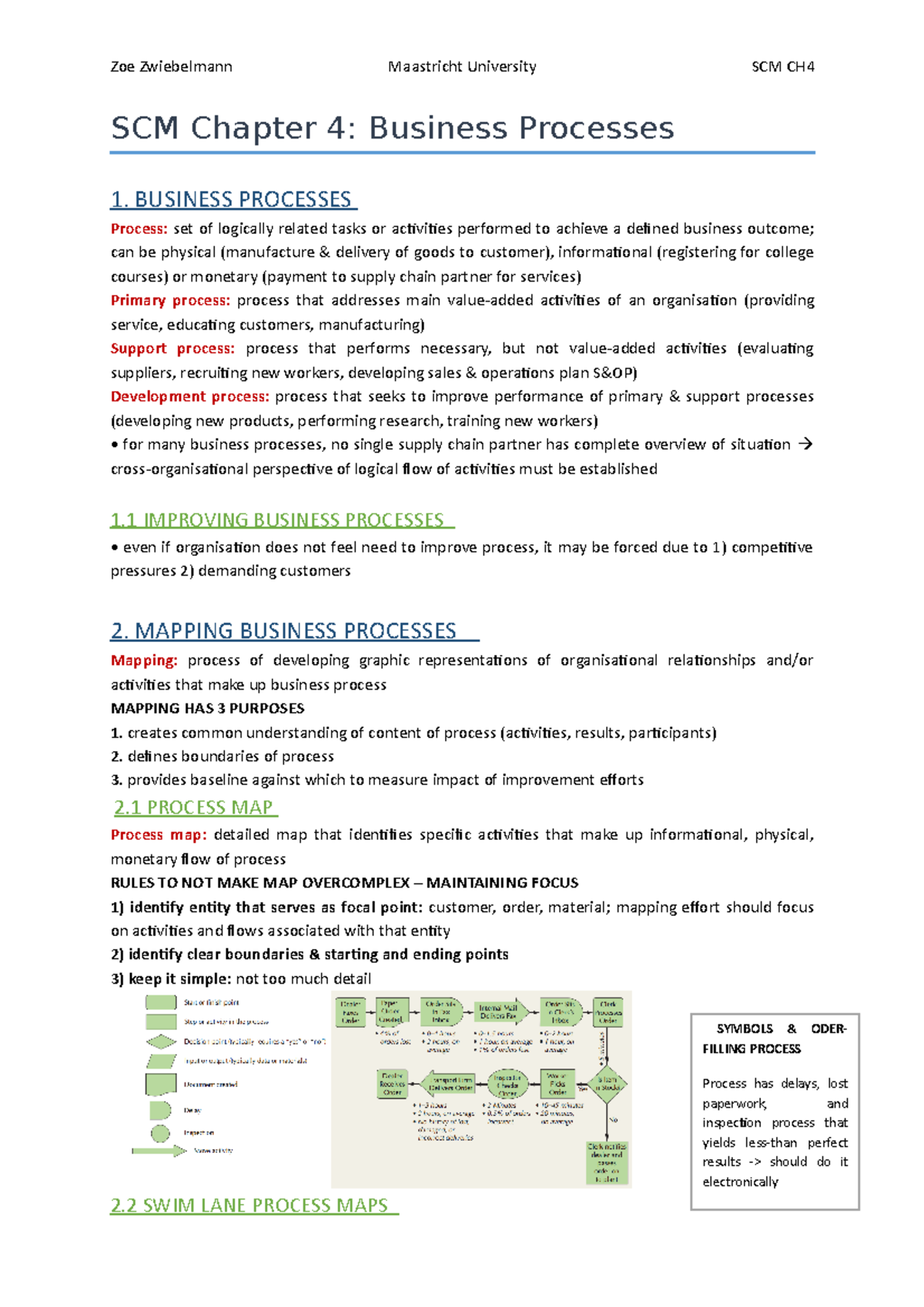 SCM Chapter 4 - Mitschrift zu Kapitel .. - SCM Chapter 4: Business Processes 1. BUSINESS ...