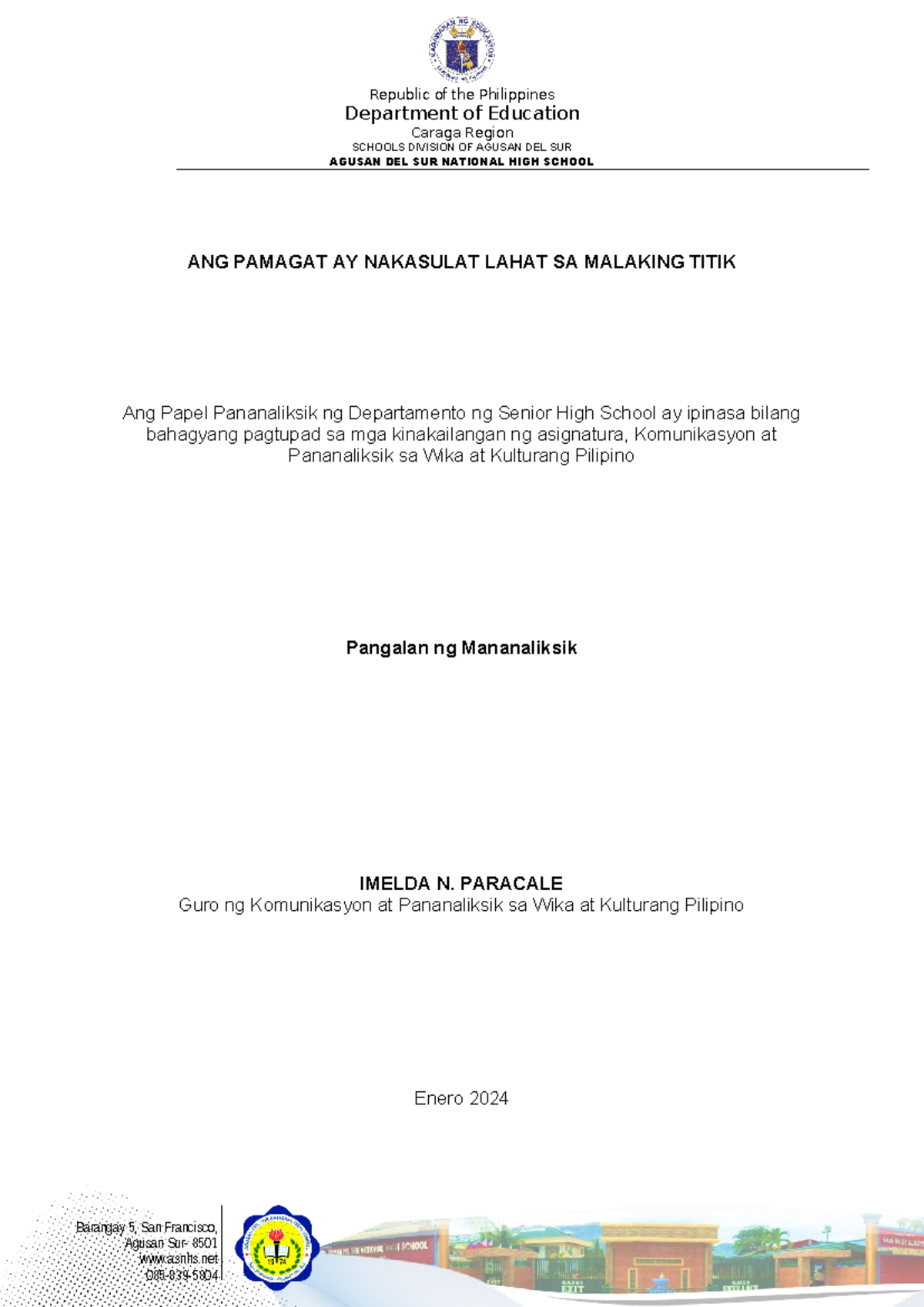 Imrad- Format-Filipino - Barangay 5, San Francisco, Agusan Sur- 8501 ...