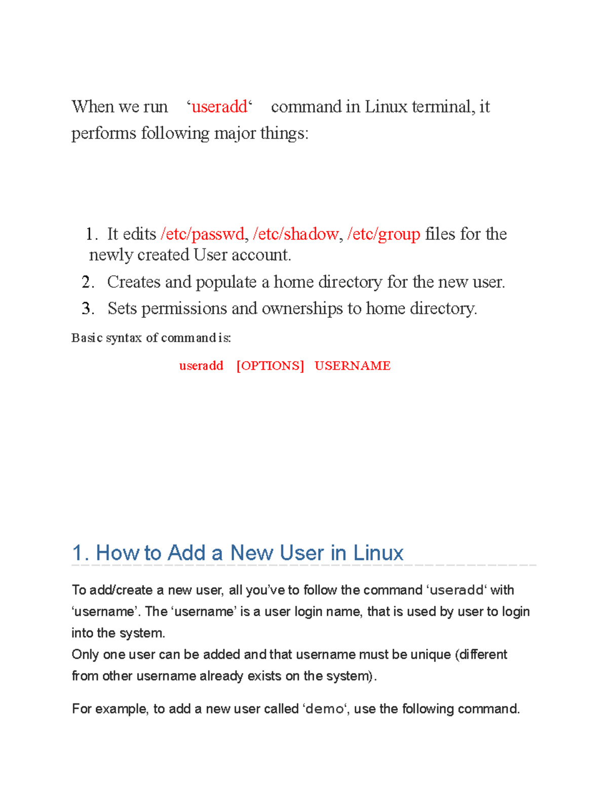 Useradd Command - When we run ‘useradd‘ command in Linux terminal, it ...
