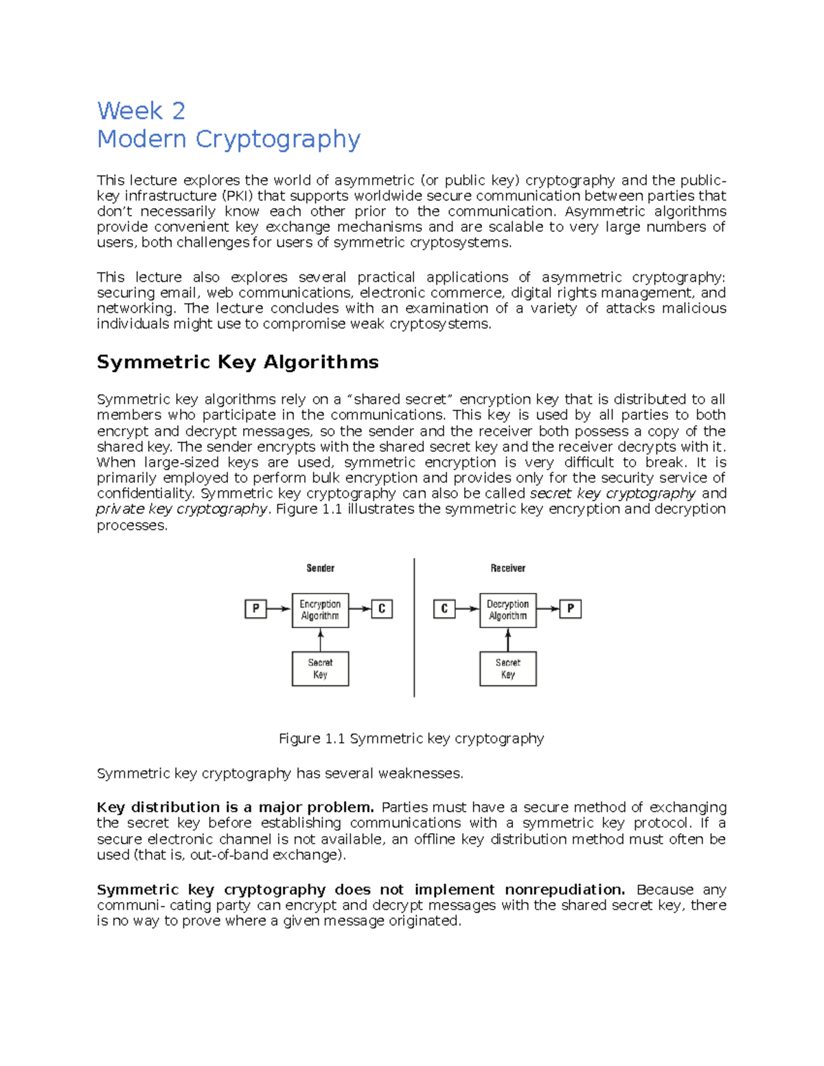 Week 2 lecture-2 - Week 2 Modern Cryptography This lecture explores the ...