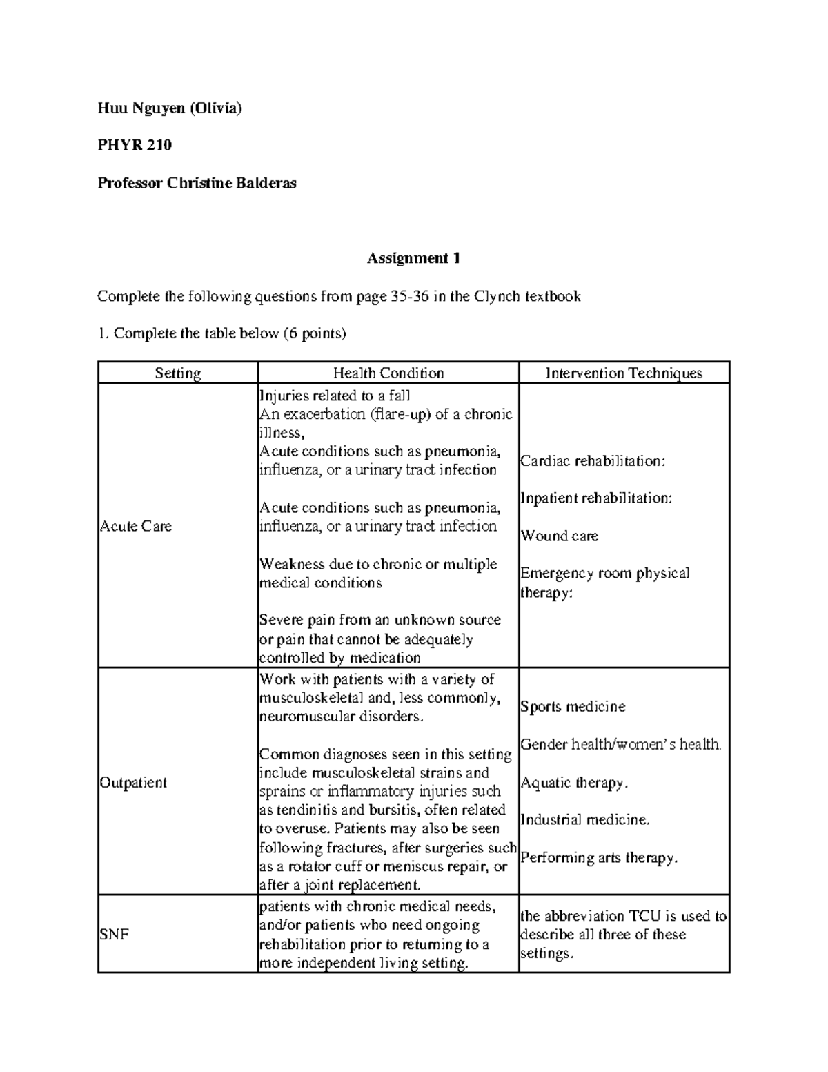 Assignment 1 - It was graded - Huu Nguyen (Olivia) PHYR 210 Professor ...