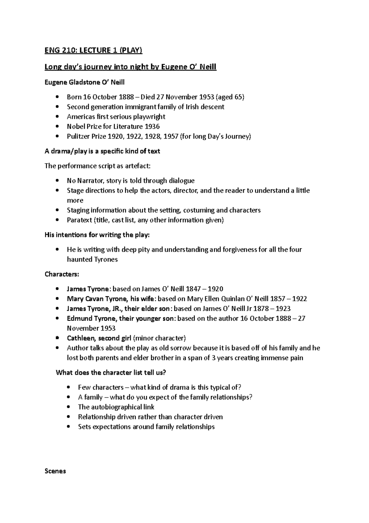 Long Days Journey Into Night by Eugene O' Neill - ENG 210: LECTURE 1 ...