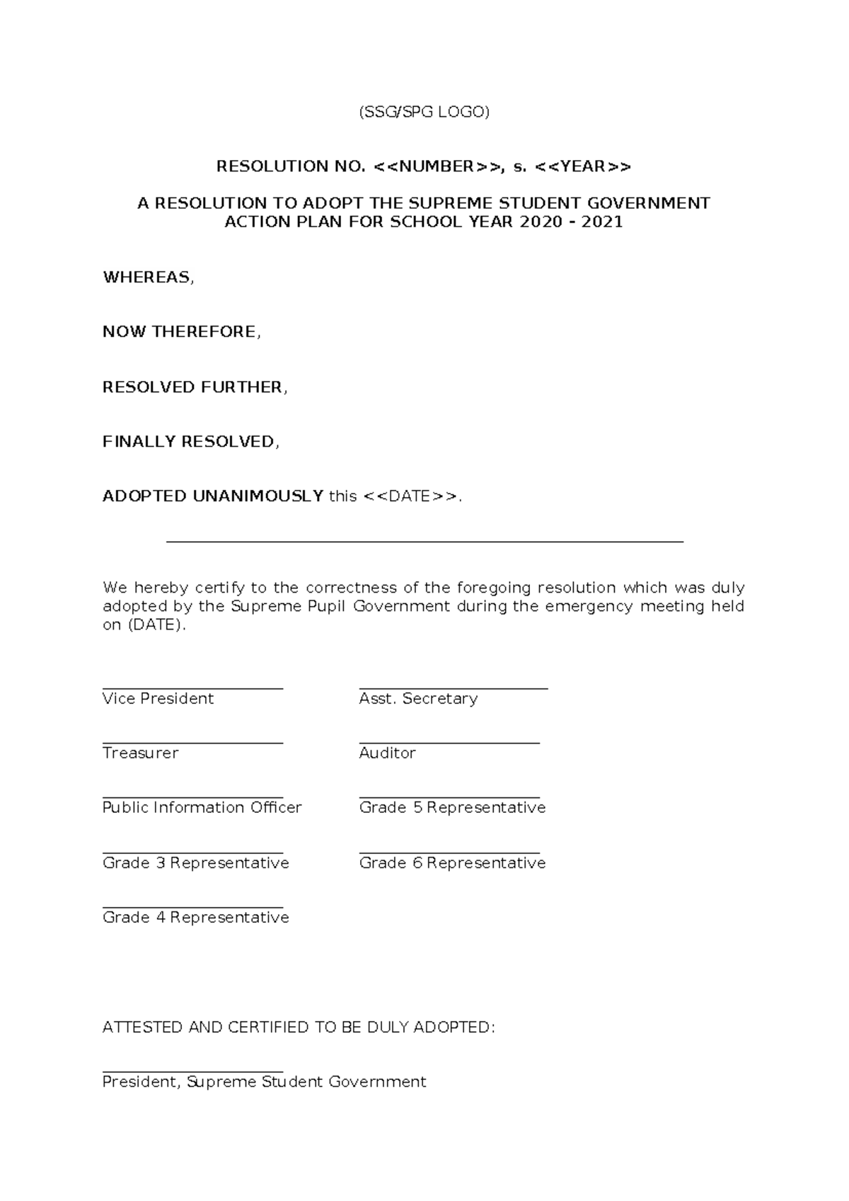Resolution - Notes - (SSG/SPG LOGO) RESOLUTION NO. , s. A - Studocu