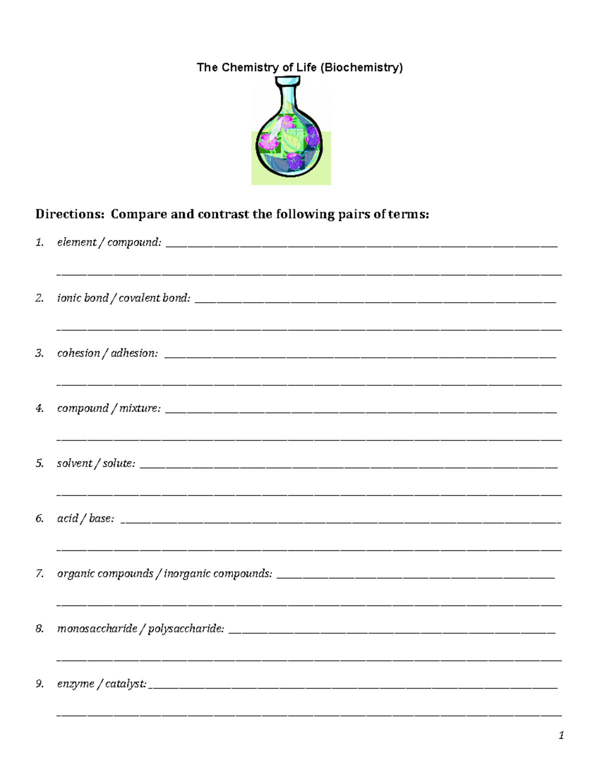 Assessment For Learning, Activity#1 - The Chemistry of Life ...