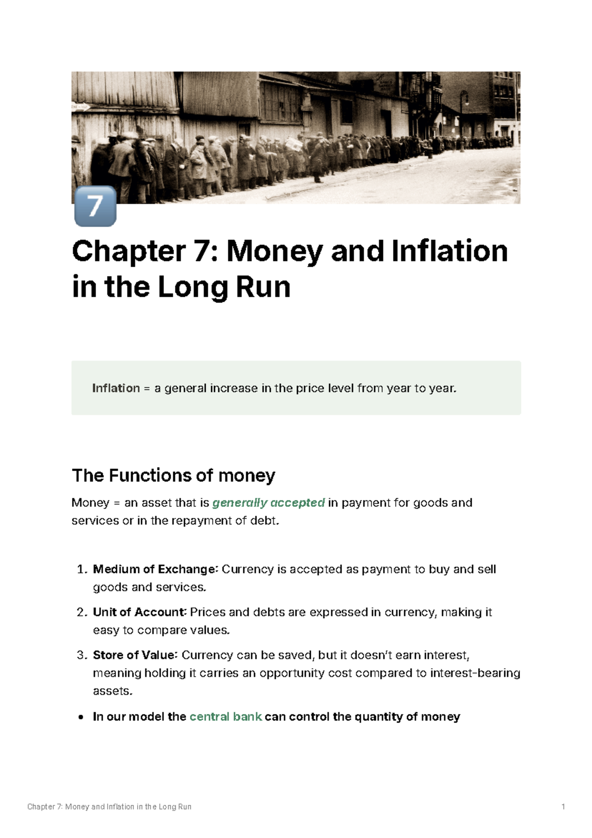Chapter 7 Money and Inflation in the Long Run - 󾠴 Chapter 7: Money and ...
