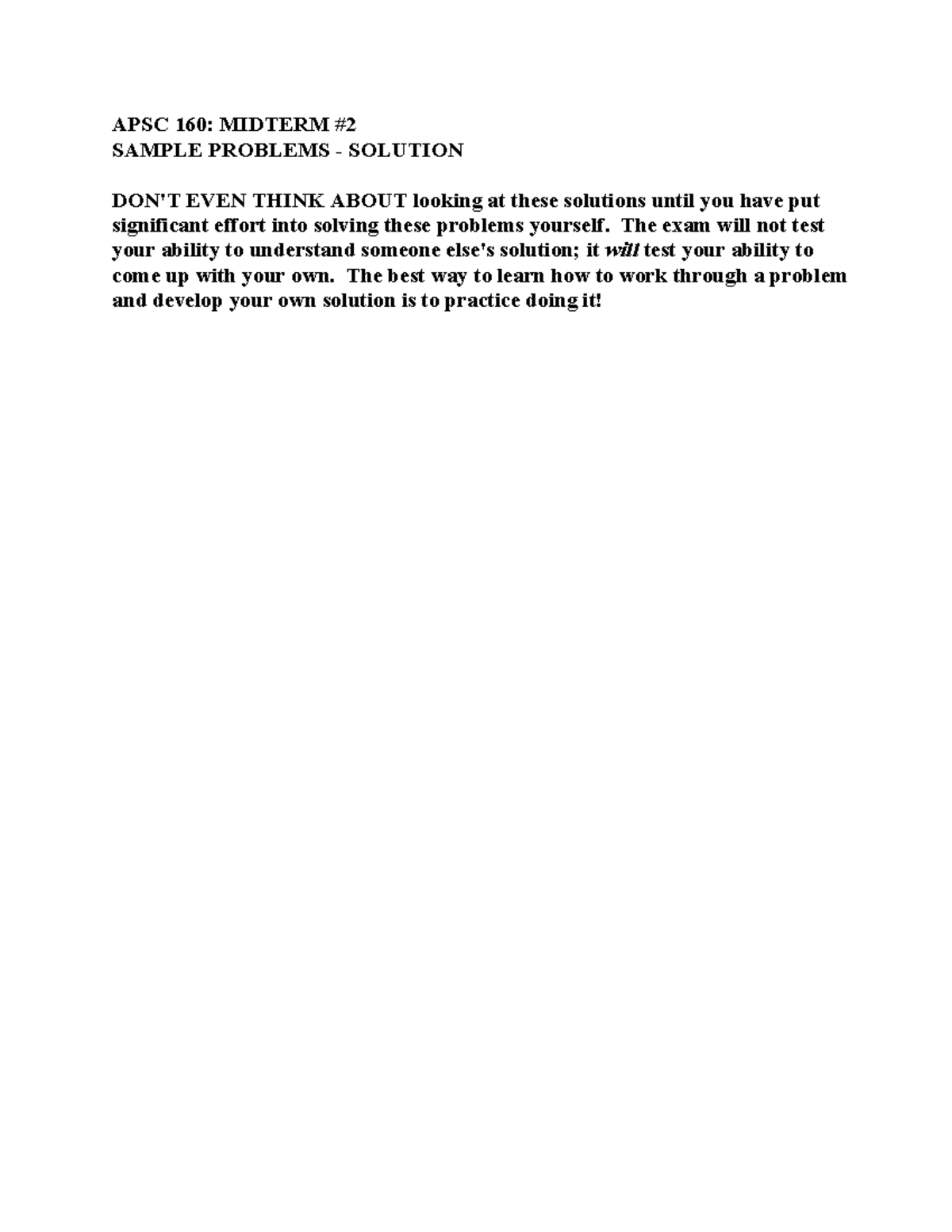 Sample Midterm 2Soln - Practice solution code - APSC 160: MIDTERM ...