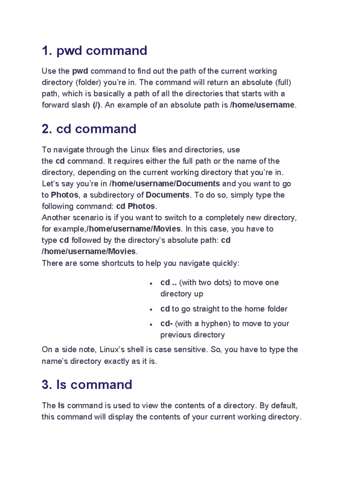 OS Lab - First Practical - 1. pwd command Use the pwd command to find out the path of the ...