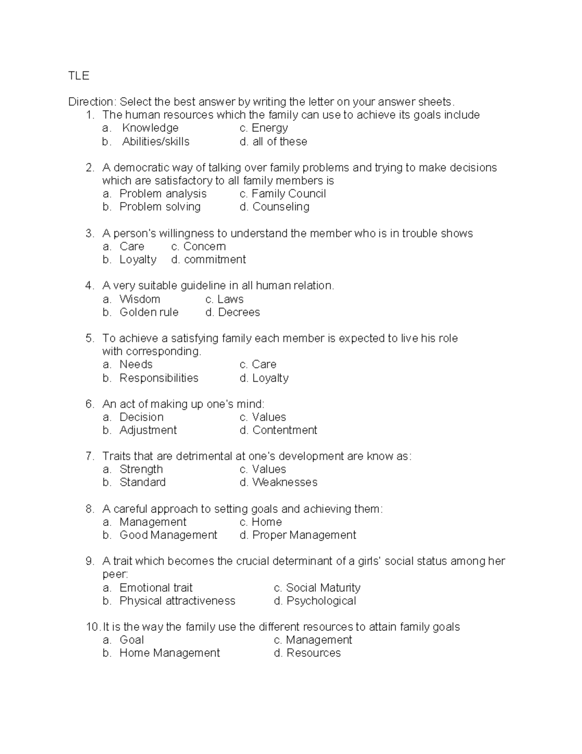 Practice test 01 - this practical test about TLE - TLE Direction ...