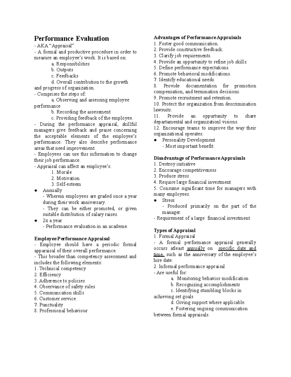 Performance Evaluation - Performance Evaluation AKA “Appraisal” A ...