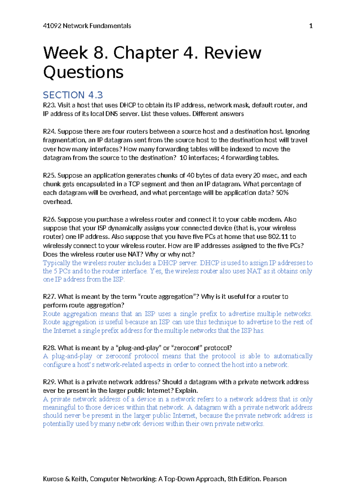 Week8-Review Question - 41092 Network Fundamentals Week 8. Chapter 4 ...