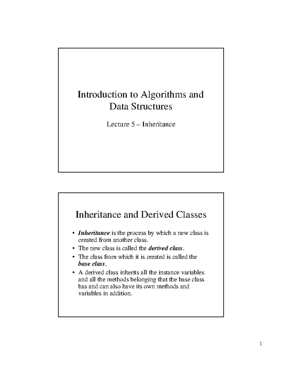 172l5 - Hsjsj - Introduction to Algorithms and Data Structures Lecture 5 – Inheritance ...