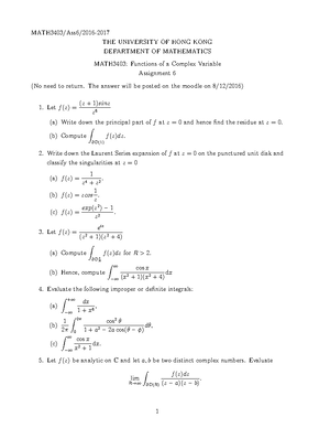 Assignment 5 - AS5 - MATH3403/AS5/2016- THE UNIVERSITY OF HONG KONG DEPARTMENT OF MATHEMATICS ...