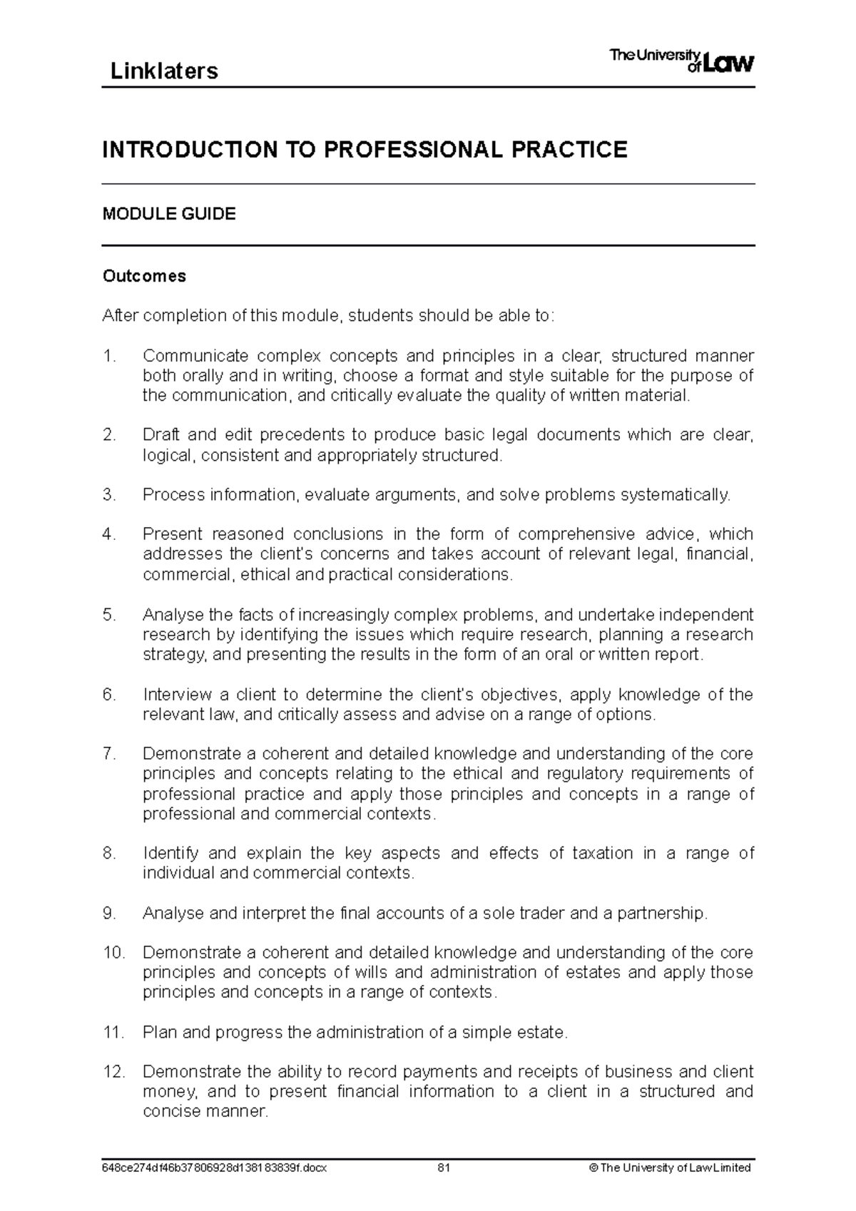Module Guide - Introduction into Professional Practice - Linklaters ...