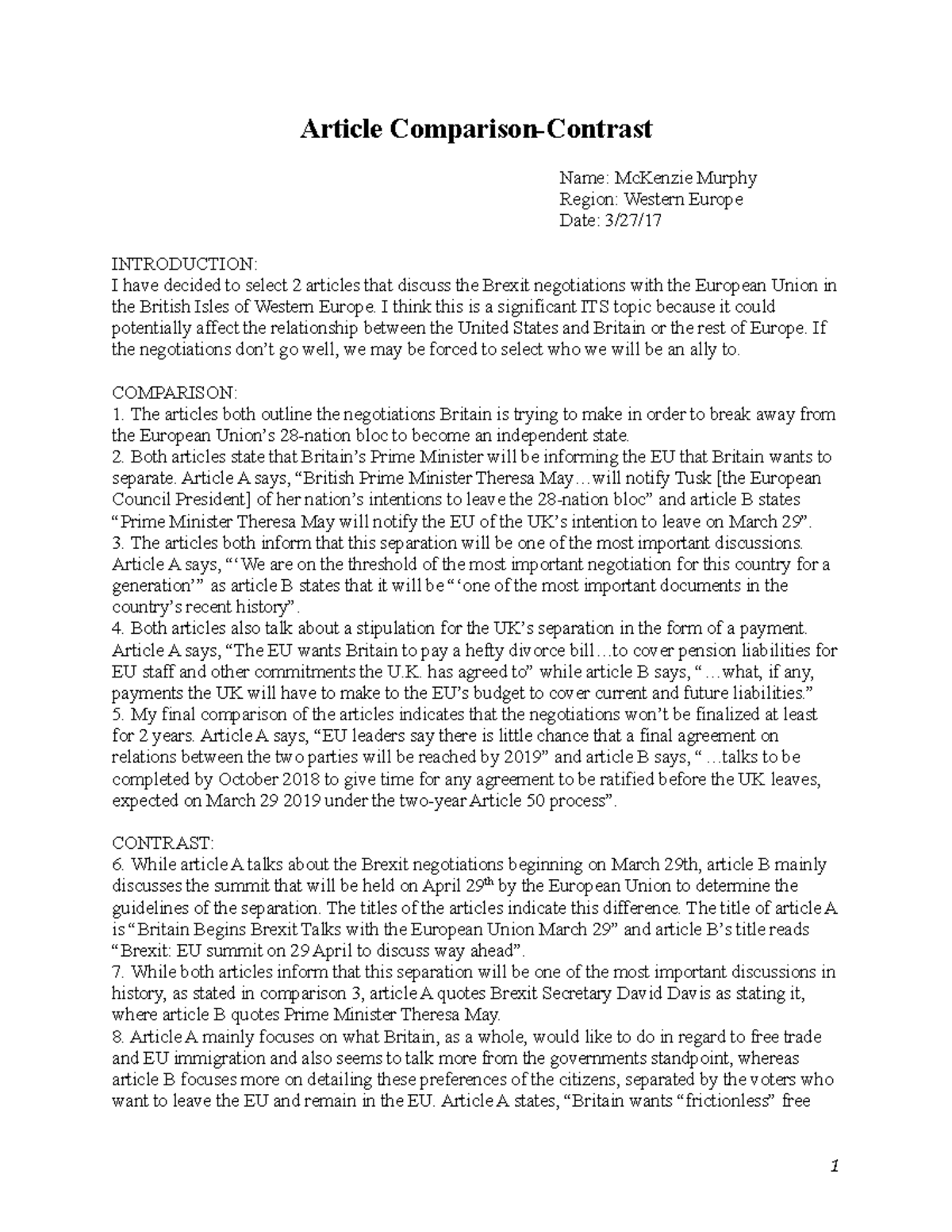 Article Comparison-Contrast Assignment - Article Comparison-Contrast ...