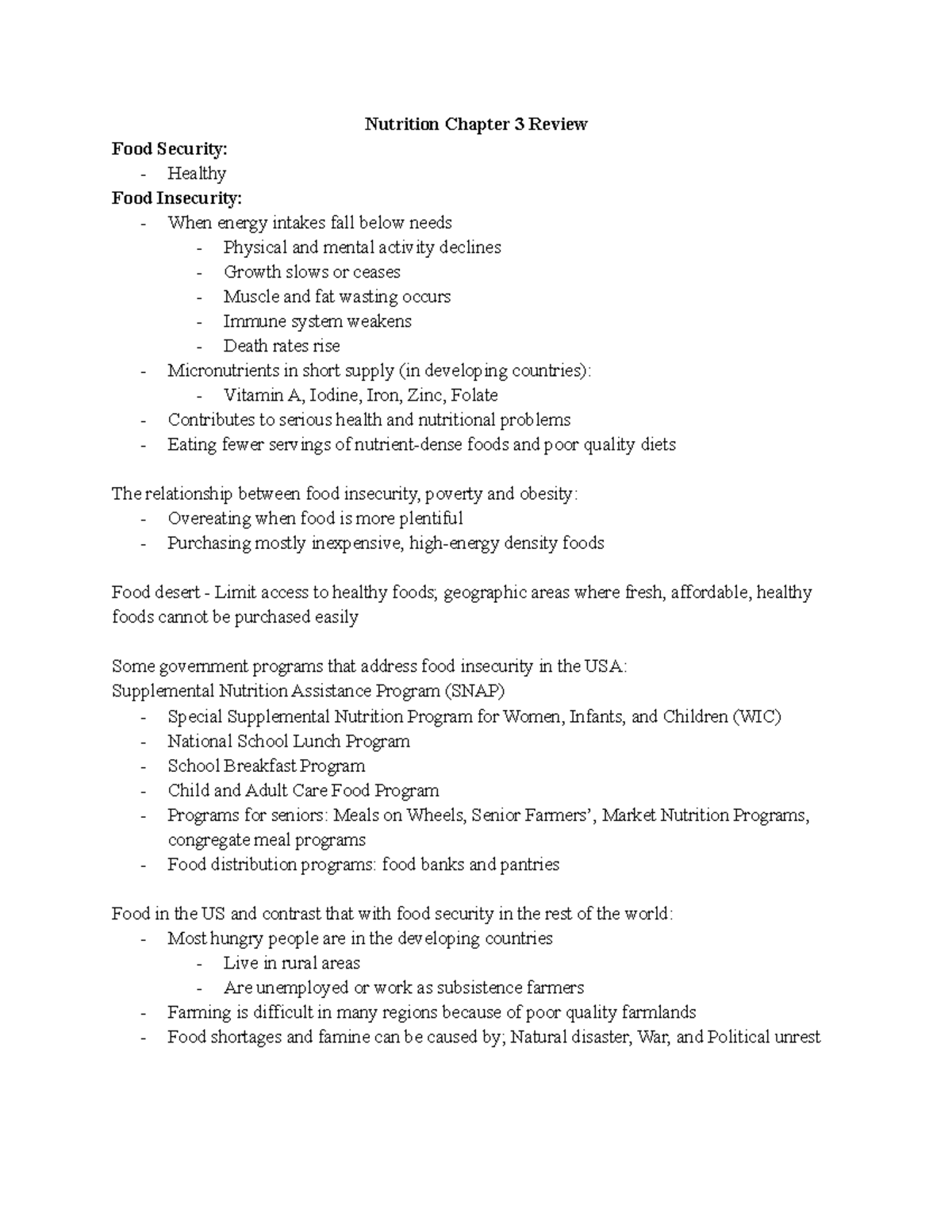 Nutrition Chapter 3 Review - Nutrition Chapter 3 Review Food Security: Healthy Food Insecurity ...