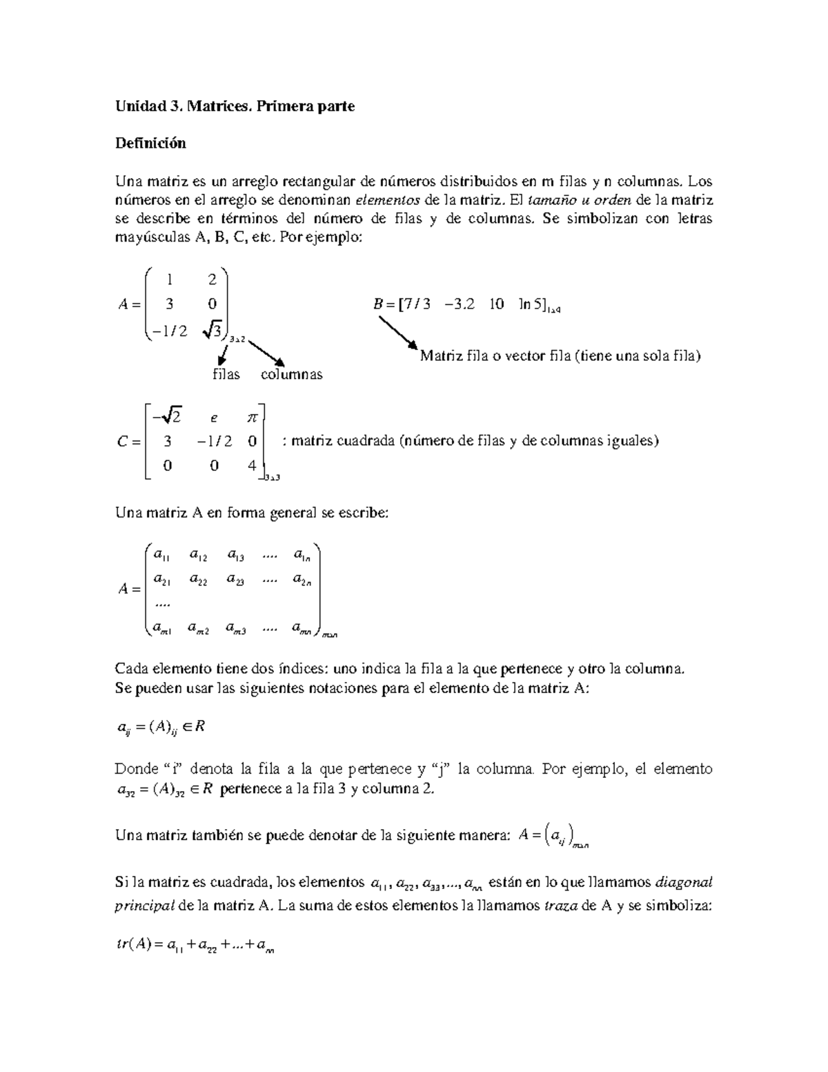 Unidad 3. Parte 1 - material academico - Unidad 3. Matrices. Primera ...