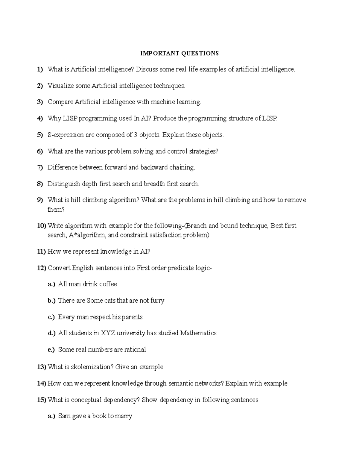 Important Questions - VM HKVJ - IMPORTANT QUESTIONS What is Artificial ...