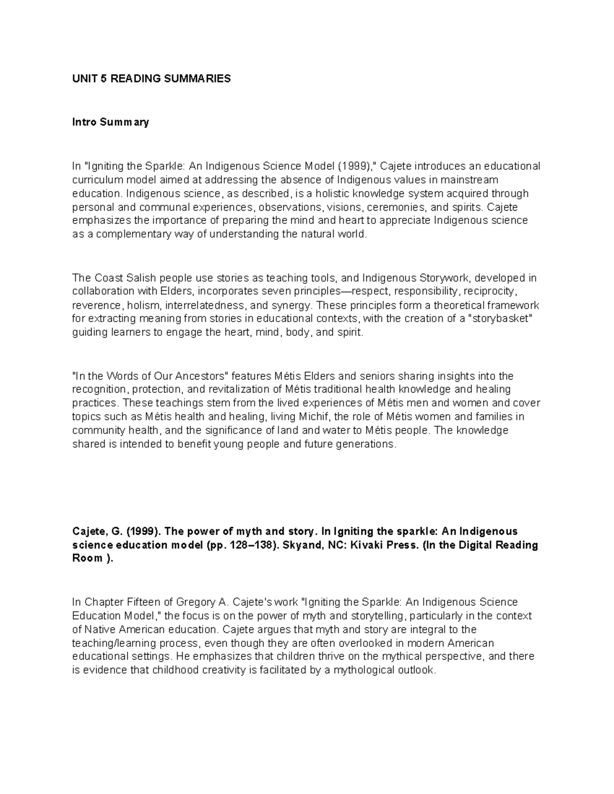 UNIT 5 Reading Summaries - UNIT 5 READING SUMMARIES Intro Summary In ...