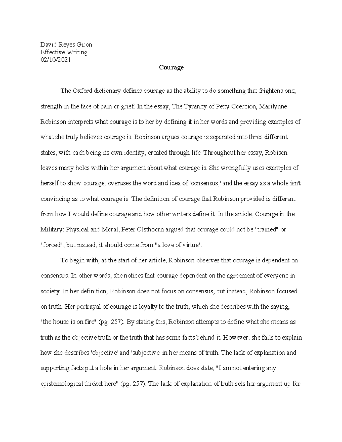 Courage - David Reyes Giron Effective Writing 02/10/ Courage The Oxford ...