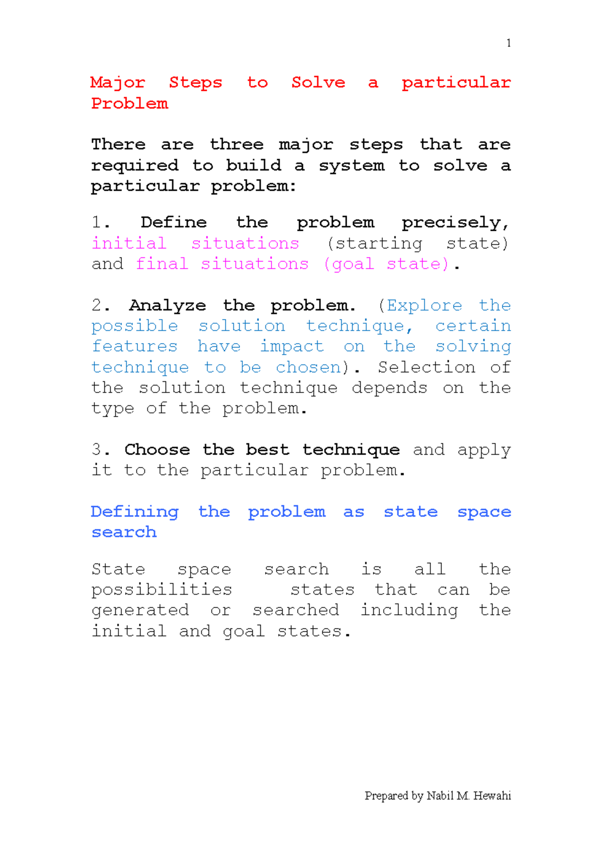 Lecture-3 - 1 Major Steps to Solve a particular Problem There are three ...