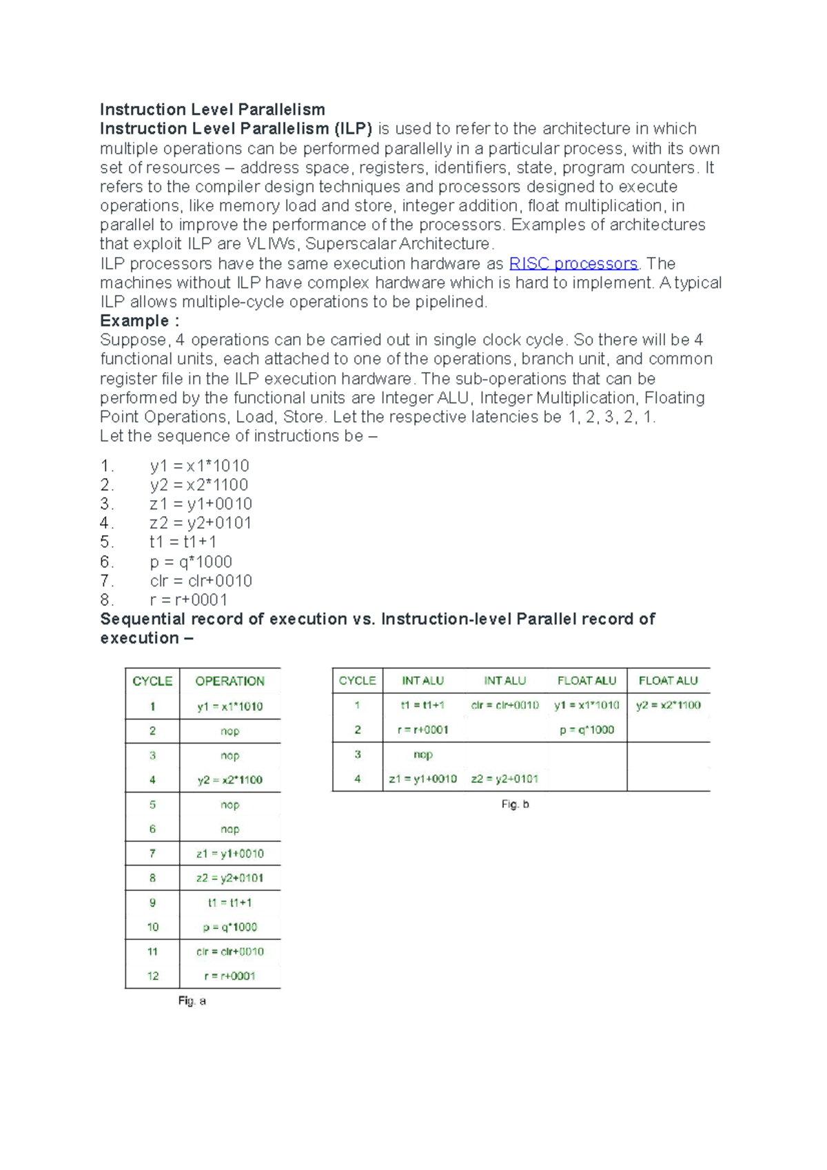 Instruction Level Parallelism Instruction Level Parallelism